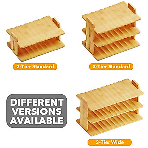 SpaceAid Bamboo Water Bottle Organizer with Labels, Kitchen Pantry Water Bottle Storage Rack for Cabinets, Home Cup and Wine Bottle Holder Shelf Organizers, (3-Tier, Hold 9 Bottles)