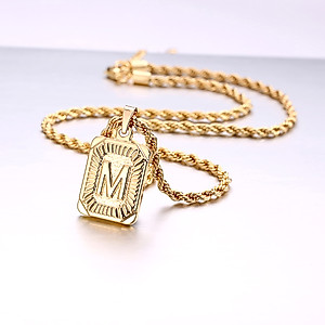 Yooblue Gold Layered Initial Necklaces for Women, Dainty 14K Gold Plated Letter A Initial Square Pendant Necklaces Paperclip Link Rope Chain Layering Necklaces for Women Teen Girl Jewelry Gifts