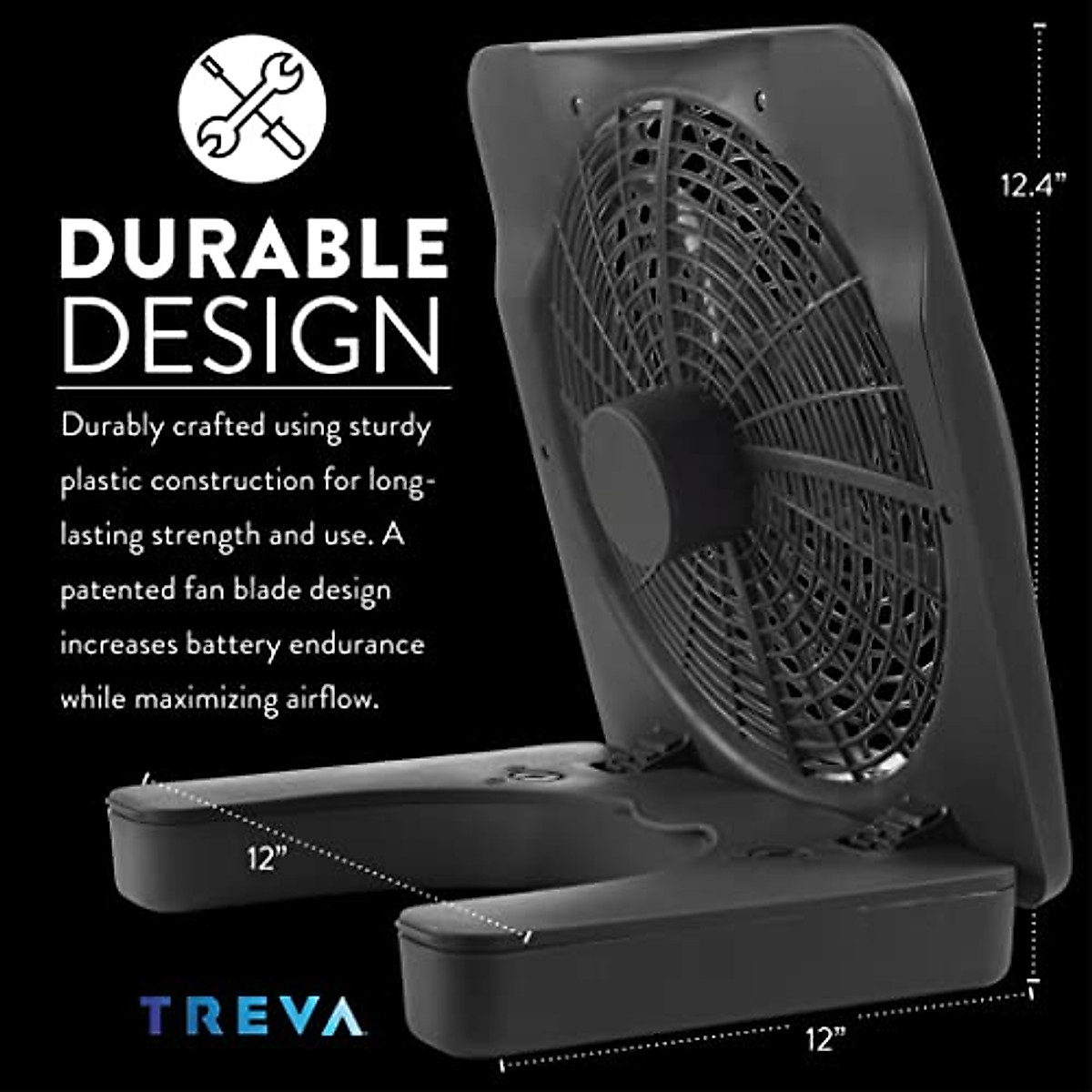Treva 10-Inch Portable Desktop Air Circulation Battery Fan, 2 Speed, Compact Folding & Tilt Design, with AC Adapter - 2 Pack (Graphite)