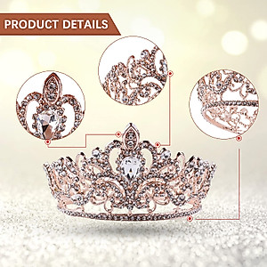 Crown Cake Topper Crystal Quinceanera Crown Princess Tiara for Women and Girls Decoration for Wedding Birthday Baby Shower Bride Hair accessories (Rose Gold)
