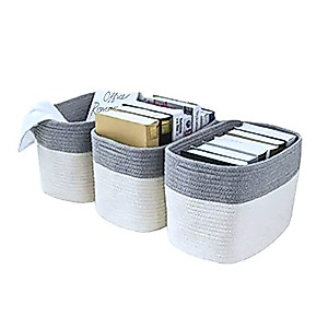 RoomForLife - Oval Cotton Rope Basket - 18 Inch Diameter - Gray/White Color - Open Top Storage