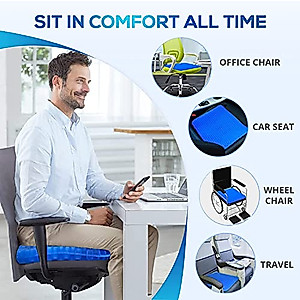 Super Large Gel Seat Cushion for Long Sitting - 19inch Office Chair Car Seat Wheelchair Cushion for Coccyx, Sciatica, Back, Tailbone Pain Relief - Cool, Soft & Breathable Pillow with Non-Slip Cover