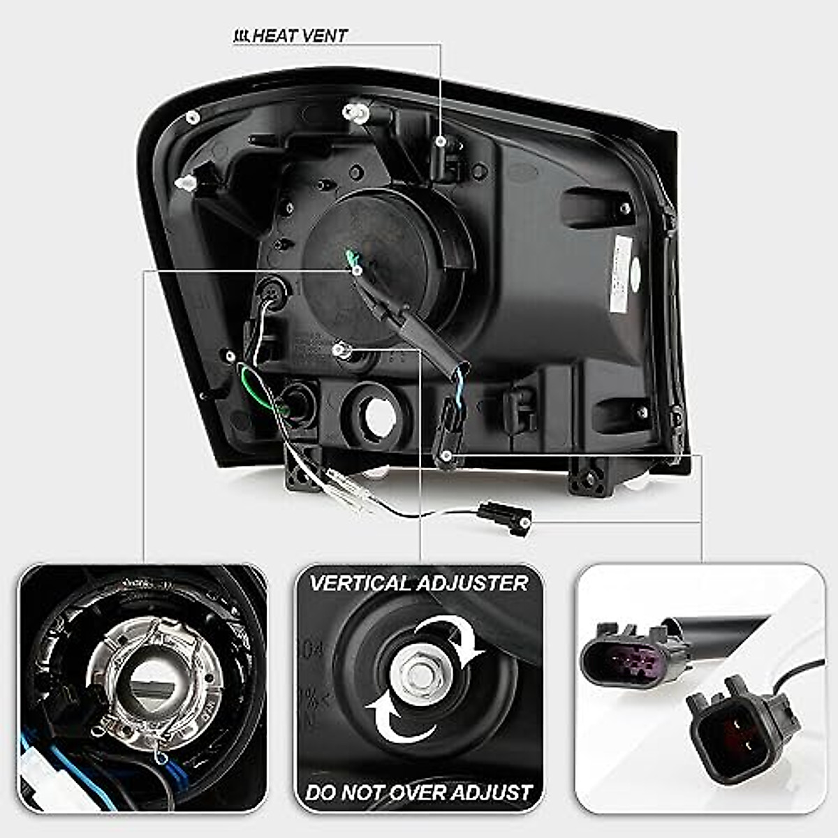 HH Building Headlight U-Bar Front Left Right Side Clear Lens Black Housing LED Tube -Shape Drl Projector Lamp B0504A_2004_2005_2006_04_05_06_C27 55077721AD 444-DDU04-LB-BK