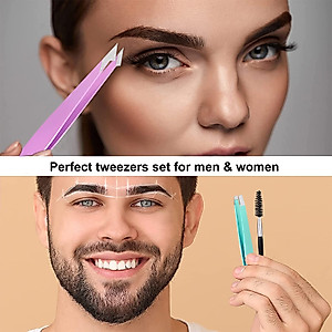 Tweezers, Eyebrow Tweezer Set for Women & Men, Eyebrow Tweezers with Case, Precision Tweezers for Facial Hair and Ingrown Hair Removal (6-Pack)