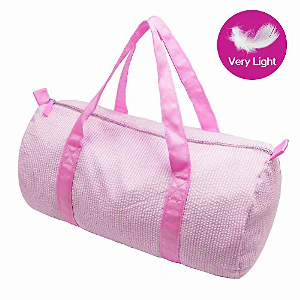 GFU Duffle Bag for Kids, Overnight Duffel Bags for Boys and Girls, Seersucker Travel Bag Large Dance bag, Toddler Weekender Bag, Child Carry-On Sports Gym Bag, Gift, Pink