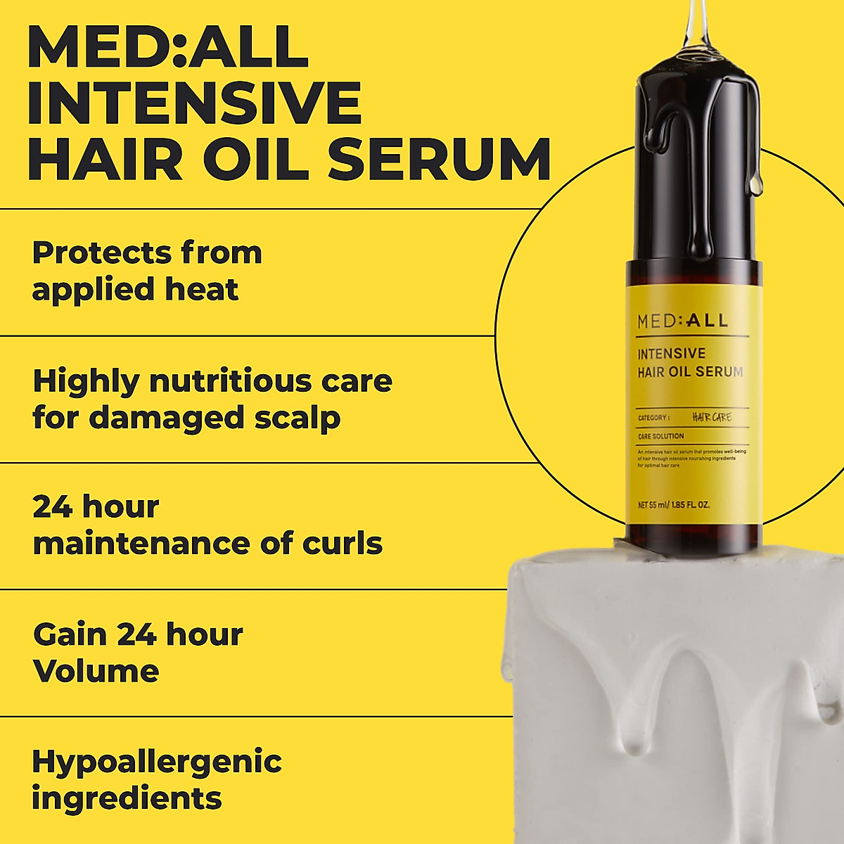 MEDIALL Hair Treatment | Intensive Oil Serum for Men & Women with Dry, Damaged Hair Growth | Breakage Repair, Frizz Ease & Smoothing (Pack of 1, 1.85 Fl oz.)