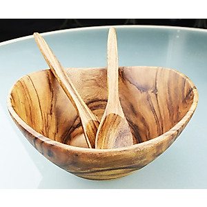 PACIFIC MERCHANTS Acaciaware Acacia Wood Large Salad Bowl With Salad Servers, 12" x 6", Acacia Wood Serving Bowl, Acacia Salad Bowl, Salad Serving Set, Sustainable, Eco-Friendly, Hand Made