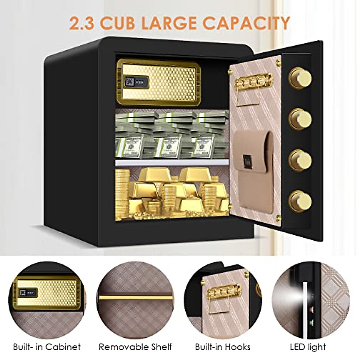 2.4 Cu ft Large Home Safe Fireproof Waterproof, Digital Security Safe Box with Combination Lock and Removable Shelf, Electronic Safe for Home Firearm Medicine Money Documents Valuables