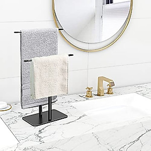 Towel Rack,Hand Towel Holder for Bathroom,Kitchen Hand Towel Rack for Countertop Vanity,Double-T Hand Towel Stand with Base,Metal Towel Stand,Black