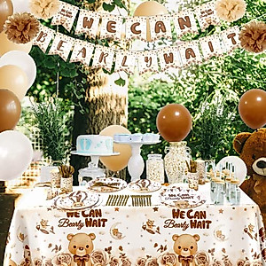 Bear Baby Shower Tableware Set Decorations Baby Party Supplies Serves 24 We Can Bearly Wait Banner Gender Reveal Party Decor Boy Girl Neutral Bear Balloons Tablecloth Backdrop Banner and Plates Set for Baby Showers Bear Theme Birthdays Party