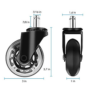 Gaming Chair Wheels - 2.5 inch Heavy Duty Caster Wheels(2200lbs),Mute Rolling Desk Chair Wheels Replacement (Set of 5)-Rubber Office Chair Wheels for Carpet, Wood Floors,Hardwood Floors