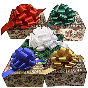 Gold, White, Green, Blue, Red Pull Bows for Gifts - 9" Wide, Set of 5, Easter, Presents, Gift Basket, Christmas, Birthday, Holiday Embellishments, Office, Fundraiser, Wreath, Swag, Decoration