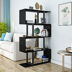 YITAHOME 5 Tiers Bookshelf, Modern S-Shaped Z-Shelf Style Bookshelves, Multifunctional Geometric Bookcase Storage Display Shelf for Living Room Bedroom Home Office, Black