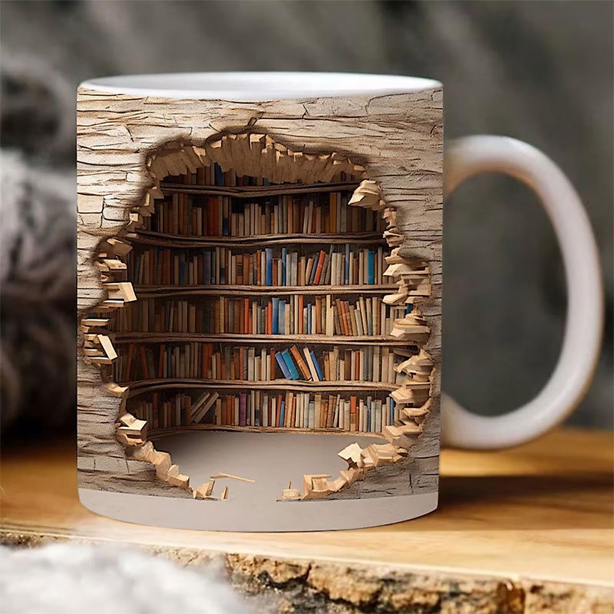 Darzheoy 3d Bookshelf Mug - 3D Effect Books Mugs, Creative Space Design Multi-Purpose Mugs, Book Lovers Coffee Mug, Gifts for Readers (B)