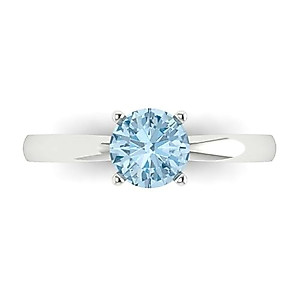 Clara Pucci 1.0 ct Round Cut Solitaire Natural Sky Blue Topaz gemstone Bridal Designer Anniversary Engagement Ring in 14k White Gold