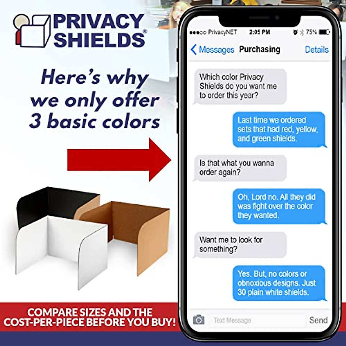 Window Shield - 30% More Student Workspace and 100% Thicker Than Most Brightly Colored "Pretty" Foreign-Made Privacy Shields (40-Pack) - Open Front Window - White - 13" (H) x 20" (W) x 17" (D)