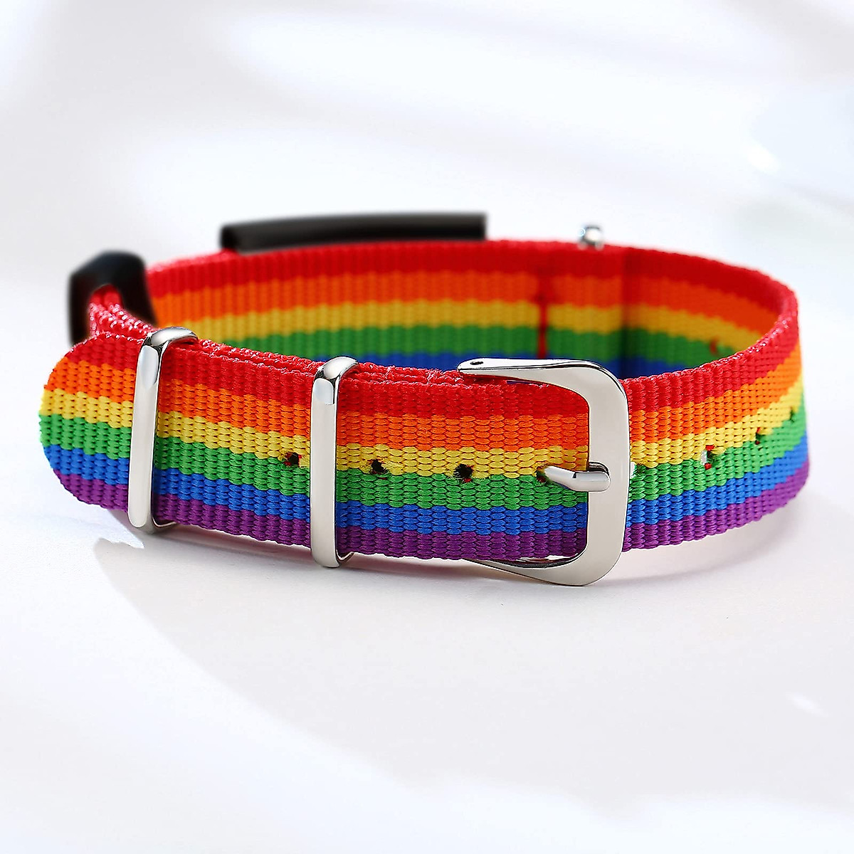 Mealguet Jewelry Personalized Nylon Strap Style ID Bracelet, Stainless Steel Adjustable Buckle Military Style Rainbow Color Identification Wristband, Customized ID Bracelet for Men Women