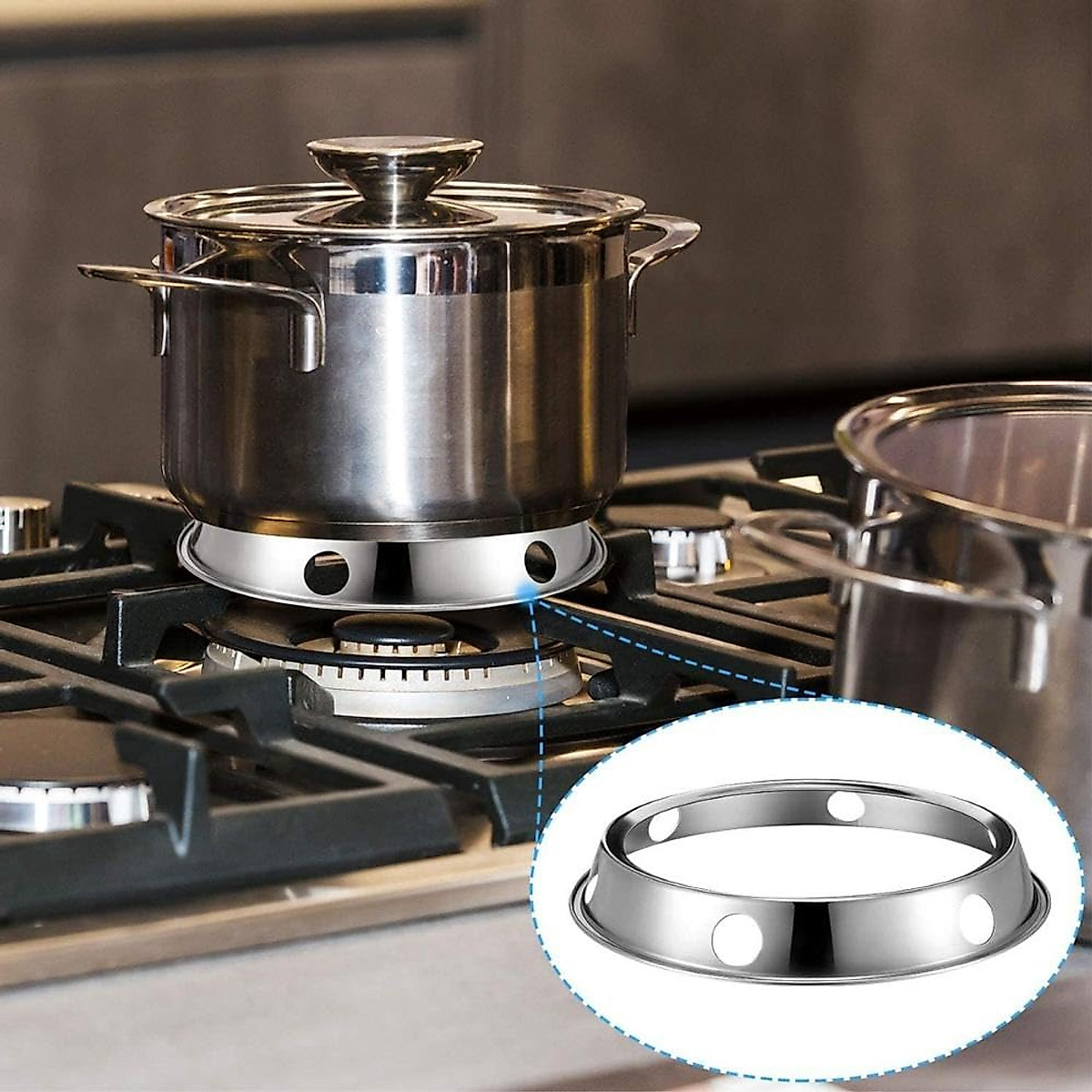 2Pcs Wok Ring for Gas Stove, Stainless Steel Pots Rack Round Wok Stand Holder Reversible Size for Kitchen Supplies Utensils(2pcs 21.5cm)
