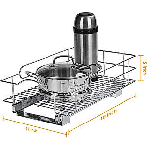 Tiger Pull Out Cabinet Organizer, Heavy Duty Slide Out Kitchen Cabinet Storage Shelves, Cabinet Opening, Wire Frame, Chrome Finish (14" W x21 D x 5" H)