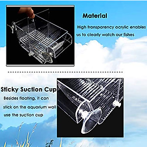 capetsma Fish Breeding Box, Acrylic Fish Isolation Box with Suction Cups, Aquarium Acclimation Hatchery Incubator for Baby Fishes Shrimp Clownfish and Guppy. Small Size (S)