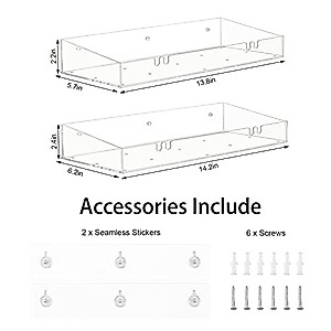 Durmmur 2-Pack Acrylic Clear Shower Shelves, Adhesive Bathroom Shower Caddy Organizer, Transparent No Drilling Wall Floating Shelves for Storage & Display