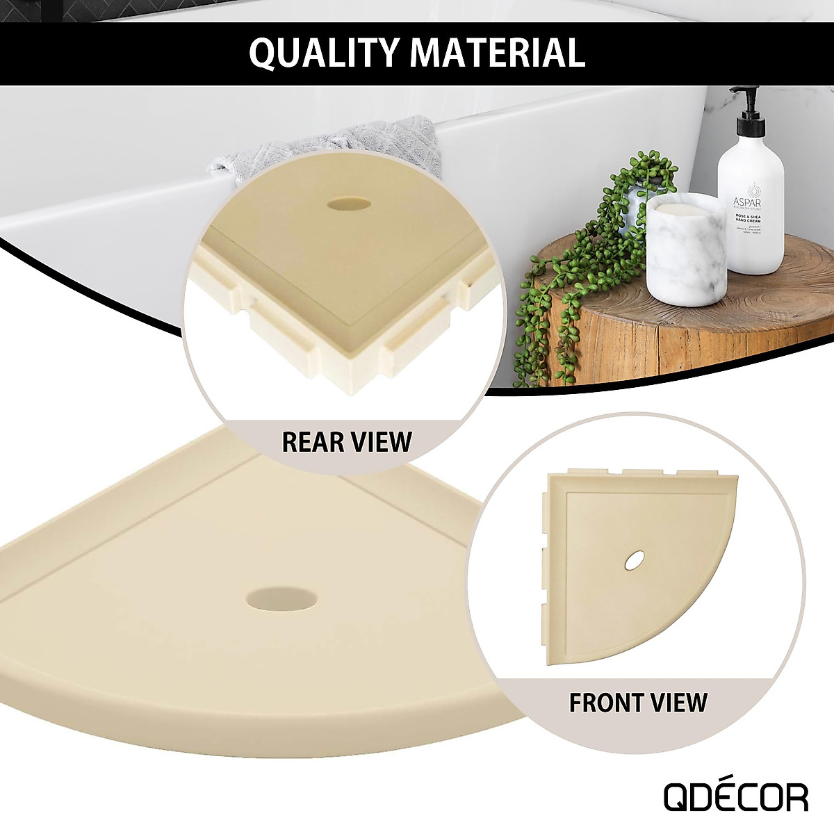 Questech Decor Corner Shower Shelf, Lugged for New Construction, Shower Corner Shelf for Tiled Walls, 10 Inch Metro Lugged Shower Caddy Bathroom Organizer, Sand Matte