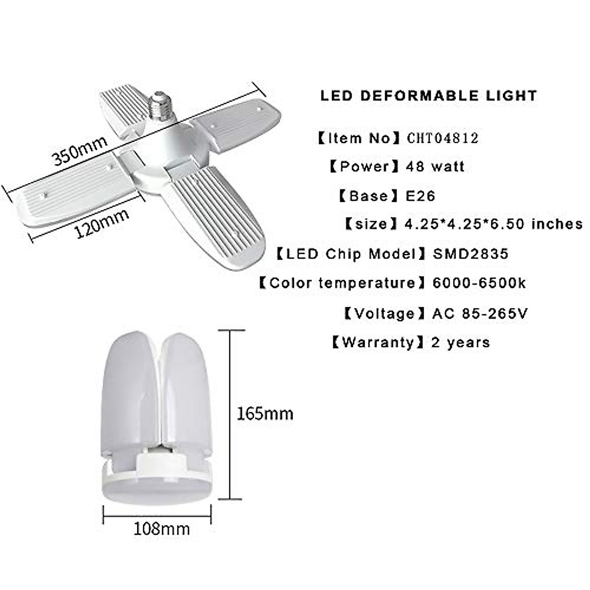 LED Garage Light Bulbs, Super Bright 48W Cool Daylight 5000 Lm 6500K Deformable Ceiling Fixtures for Shop, Laundry Room, Attic, Workbench, Pantry, Basement, Barns