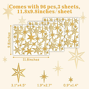 Gold Star Wall Decals Metallic Vinyl Star Wall Stickers Gold Sticker Wall Decor Sparkle Starburst Wall Decals Peel and Stick Retro Star Wall Stickers for Bedroom Living Room Decor