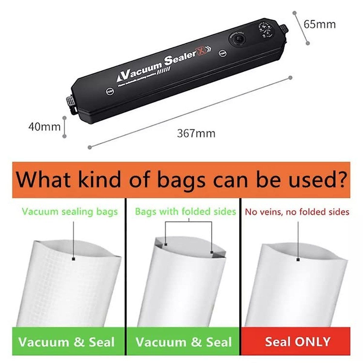 Portable Vacuum Sealer, Automatic Sealer for Food Storage, Easy to Use Compact Food Preservation Sealing Machine for Home & Kitchen