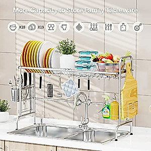 iSPECLE Over The Sink Dish Drying Rack Stainless Steel Dish Rack Above Sink Shelf Over Sink Drying Rack for Kitchen Counter, Silver