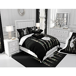 Feelyou American Flag Bedding Set Twin Size Deer Comforter Set for Kids Boys Girls Decor Deer Hunting Comforter Camouflage Style Green Black Duvet Set