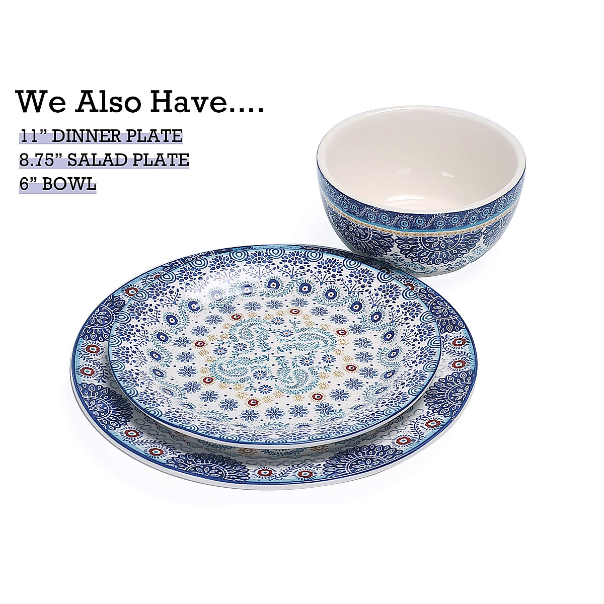 Bico Blue Talavera Salad Plates Set of 4, Ceramic, 8.75 inch, Microwave & Dishwasher Safe