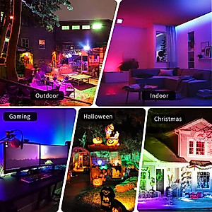 Outdoor RGB 50W LED Flood Lights - IP66 Waterproof Colored Changing 500W Equiv Spotlight Dimmable Halloween Strobe Lights with Plug Outside Smart WiFi Color Alexa Floodlight for Party Garden 丨 2 Pack