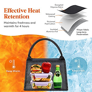 Lifewit Reusable Lunch Bag Large, Insulated Tote Lunch Box for Women Men for Meal Prep, Work, Travel, Black