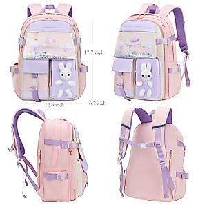 SUNNY SHOP School Backpacks for Girls Waterproof Backpack Kawaii Cute Kids Backpack Elementary School Bookbag Pink
