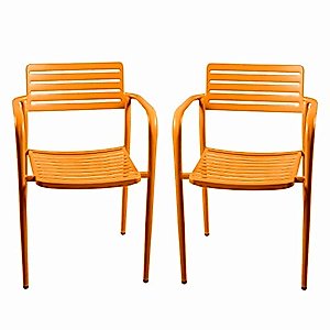 GWAREZ Outdoor Bistro Metal Arm Chair Stackable Garden Dining Chair for Patio Backyard Lawn, Set of 2, Bright Orange…