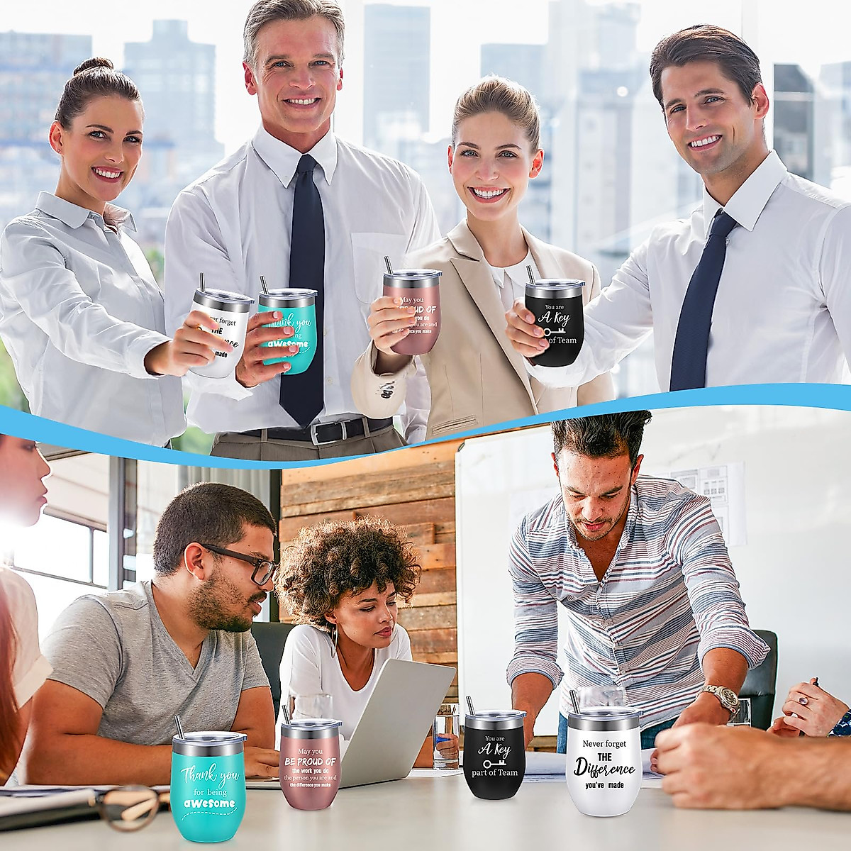 Thank You Gifts Coworker Leaving Farewell Appreciation Gifts with 12 oz Thank You for Being Awesome Wine Tumbler and Difference Keychains Gifts for Father Colleague Teacher Friends (Classic, 8 Pcs)