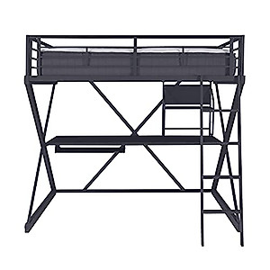 Powell Furniture Z-Bedroom Metal Black Powder Coated Full Size Loft Study Computer Desk by Powell Bunk Bed