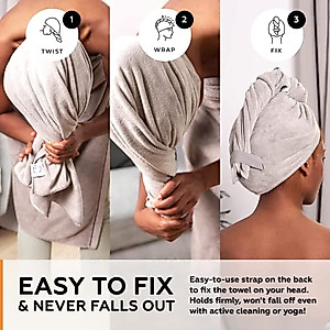 Super Absorbent Quick Dry No-Frizz Soft Microfiber Hair Towel Wrap for Curly, Coily or Tight Hair with Robust Elastic Strap for Drying and Plopping 20x40 inch, Gray