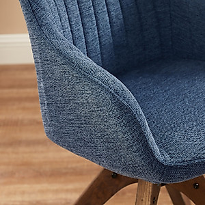 Art Leon Desk Chair - Mid Century Modern Office Chair No Wheels, Swivel Accent Chair with Oak Wood Legs, Fabric Upholstered Arm Chair, Blue