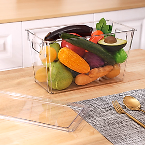 Moretoes 6 Pack Clear Plastic Storage Organizing Bins with Lids, Kitchen Organization Cabinet Fridge Organizer, Pantry Organization and Snack Storage Bins