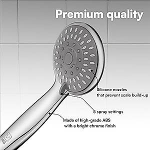 H&S Universal Handheld Shower Head with High and Low Water Pressure - Hand Showerhead with 5 Different Spray Modes - Powerful Chrome Replacement - Also for RV or Camper