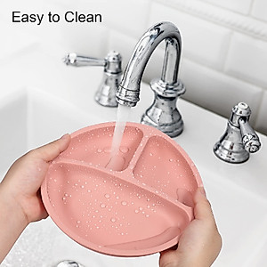 Cibeat Toddler Plates 3 Pack, 100% Silicone Suction Plates for Babies and Toddlers, Microwave and Dishwasher Safe, BPA Free, Divided Design, Pink & Yellow & Purple