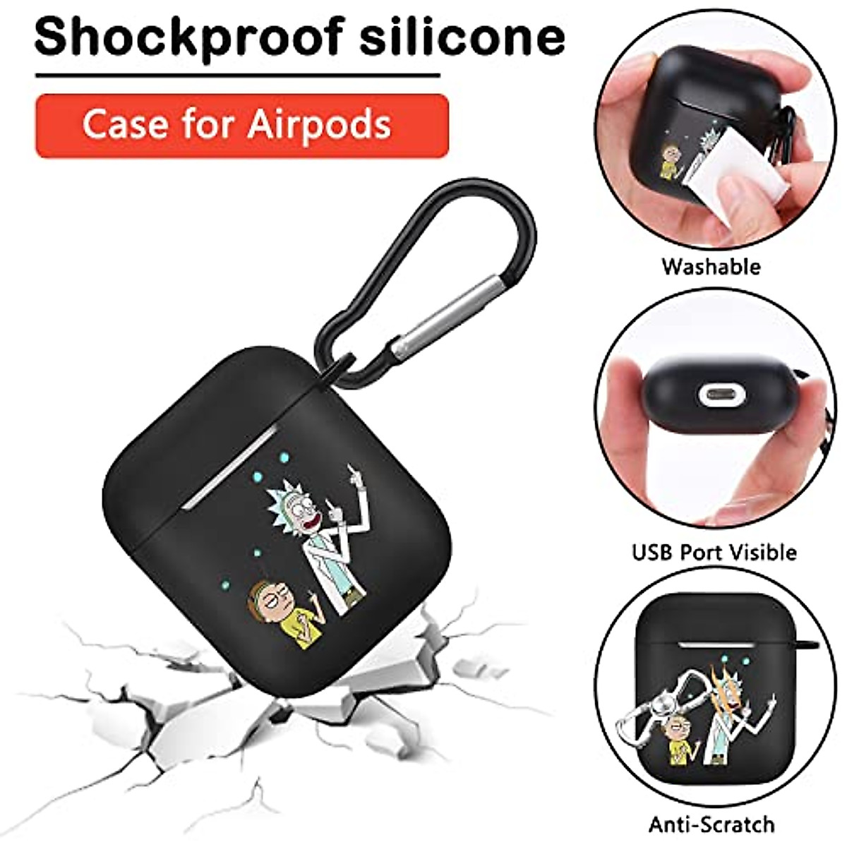 Cute AirPods Case with Keychain, Soft Funny Cartoon Protective TPU Cover Compatiable with AirPods 2nd & 1st Generation Case
