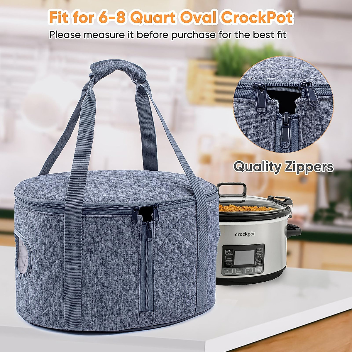 BAGSPRITE Slow Cooker Carrying Case Compatible with 6-8 Quart Crockpot Carrier for Hot Food and Hamlton Beach Slow Cooker Tote with Lid Fastener for Crock-pot Dust Cover Applicances