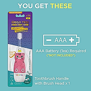 MEGA TEN 360-Degree Kids Electric Toothbrush Made in Korea | LED Light & Soft Microfiber Bristles & Comfortable Grip | Fun & Easy Brushing for Kids 12-48 Months | Built-in Timer | BPA Free | Pink Cat