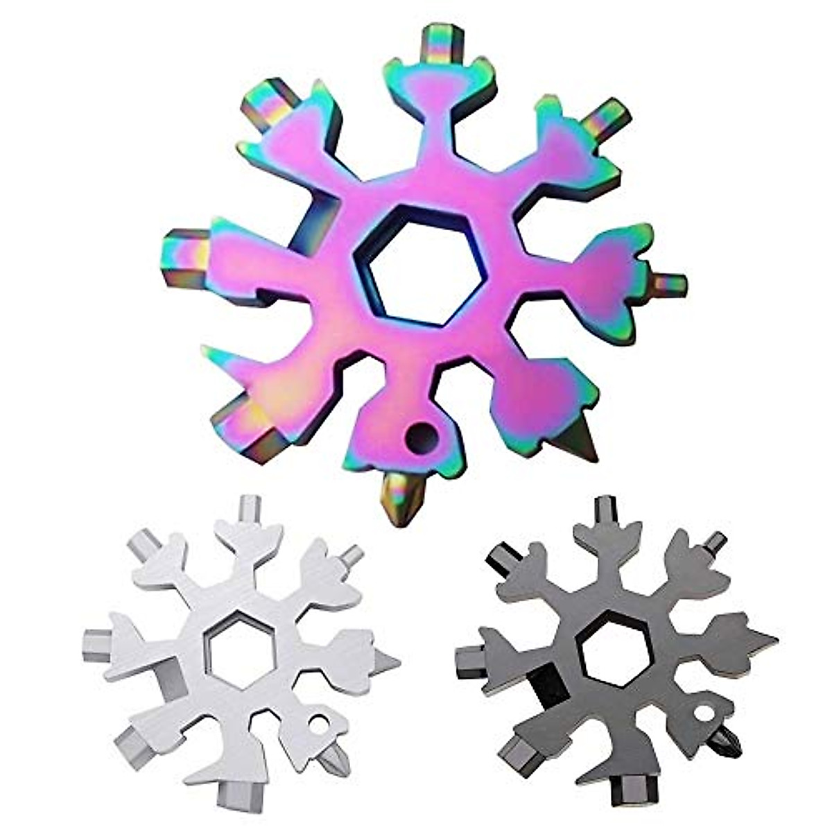 US2YOU 18-in-1 Snowflake Multitool pack of 3, Stainless Steel Screwdriver Hand DIY Snowflake Multi tool, Portable Camping Accessories , Gadgets For Men and Christmas Gifts for Men, Women