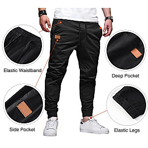 JMIERR Men's Casual Joggers Pants - Cotton Drawstring Chinos Cargo Pants Hiking Outdoor Twill Track Jogging Yoga Sweatpants Jogger Pants with Pockets for Men Slim Fit, US 32(S), A Black