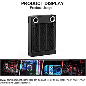 CLYXGS Water Cooling Radiator, 12 Pipe G1/4 Thread Heat Row Radiator 8 Pipe Aluminum Heat Exchanger Radiator for PC CPU Computer Water Cool System 80mm Black