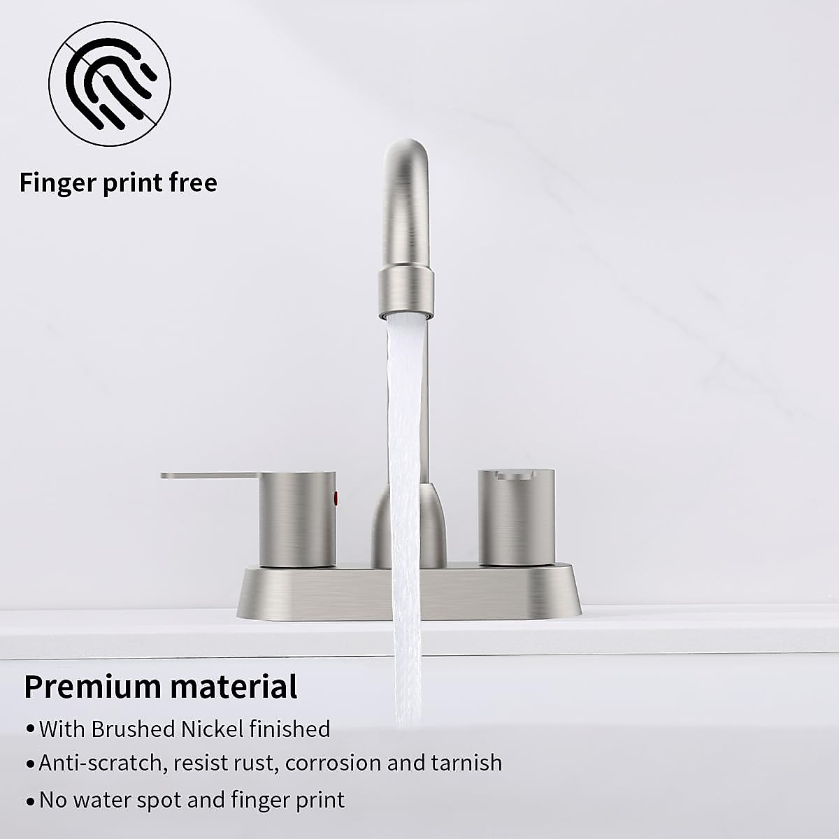 Bathroom Faucet Brushed Nickel 2-Handle Bathroom Sink Faucet 360 Degree High Arc Swivel Spout Centerset 4 Inch Vanity Faucet RV Bathroom Faucet 3 Holes Lavatory Faucet
